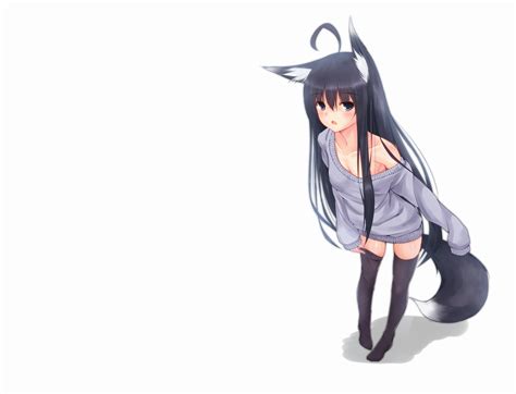 Animal Ears Black Eyes Black Hair Foxgirl Gray Eyes Original Second