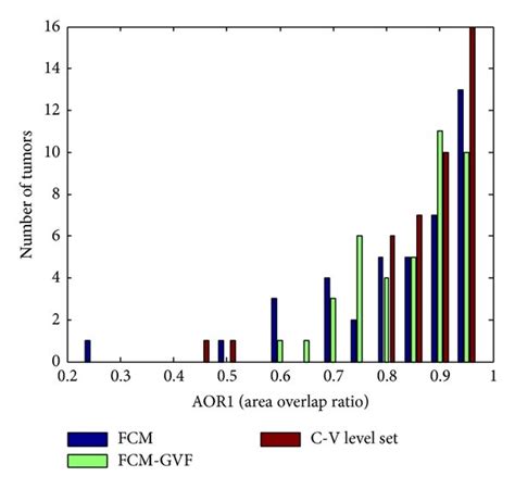 histograms of the overlap measures for the computerized methods a
