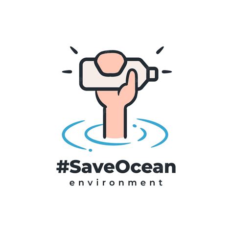 Premium Vector Save Ocean Campaign Hand Holding Bottle Logo Icon