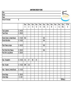 Work Uniform Order Form Template Page PdfFiller