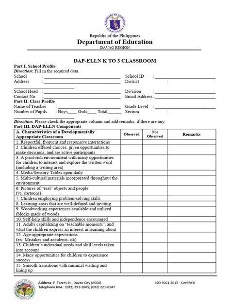 Version1 Dap Elln Classroom Monitoring Tool Download Free Pdf Disciplines Behavioural