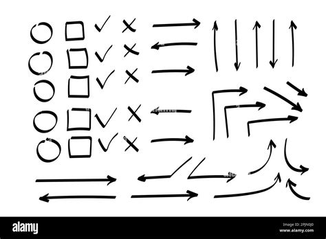 Doodle Arrows Set Or Collection Hand Drawn Shapes Check Marks