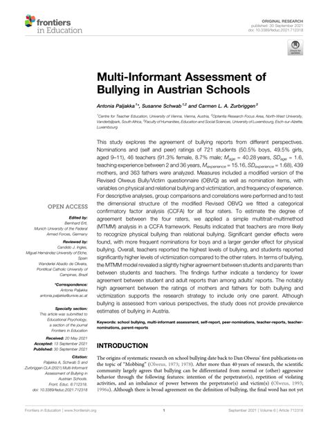 PDF Multi Informant Assessment Of Bullying In Austrian Schools