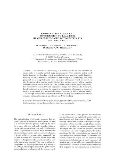 Pdf From Off Line Numerical Optimization To Real Time Measurement Based Optimization Via Nco