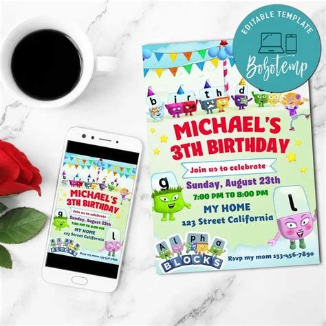Alphablocks Birthday Invitation Customizable Template Bobotemp