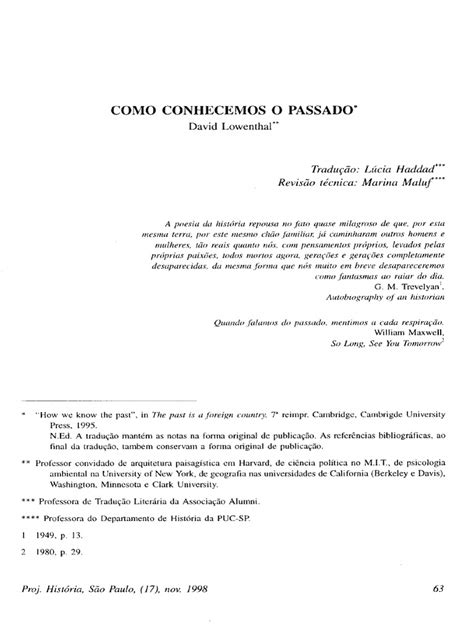 Como Conhecemos O Passado David Lowenthal Pdf