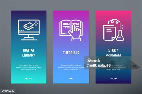 디지털 도서관 자습서 학습 프로그램 수직 카드 강력한은 유 3가지 개체에 대한 스톡 벡터 아트 및 기타 이미지 3가지 개체 개념 거리가 먼 Istock
