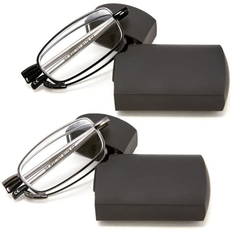 Doubletake 2 Pairs Of Metal Compact Folding Reading Glasses With Mini