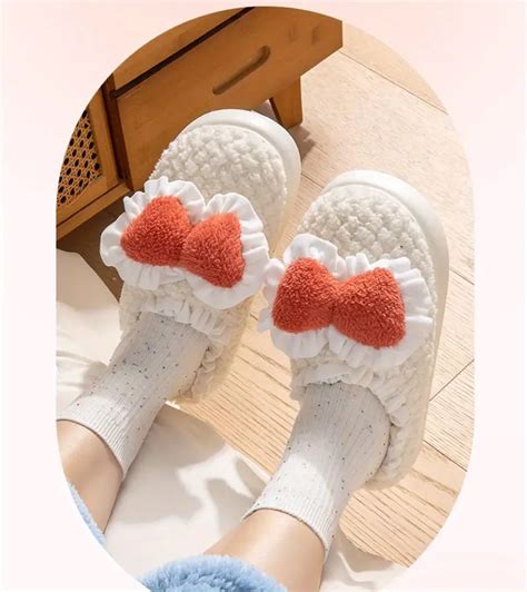 Cute Bowknot Decor Slippers Slip Round Toe Velvet Temu Australia