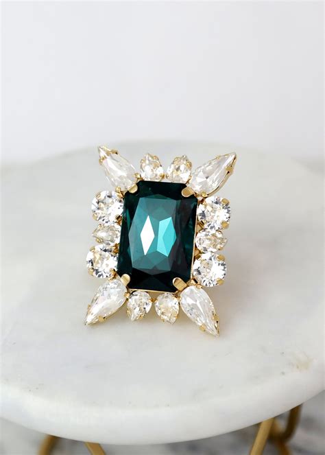 Emerald Cocktail Ring Emerald Green Cocktail Crystal Ring Statement
