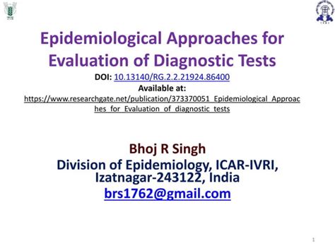 Epidemiological Approaches For Evaluation Of Diagnostic Tests Pptx