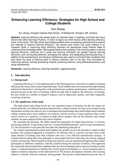 Pdf Enhancing Learning Efficiency Strategies For High School And