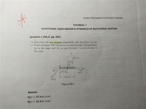 calculate the net torque magnitude and direction on the beam the best