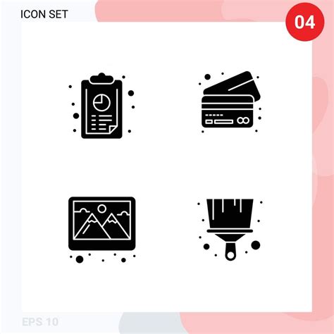User Interface Pack Of 4 Basic Solid Glyphs Of Annual Report Picture Graph Credit Brush Editable