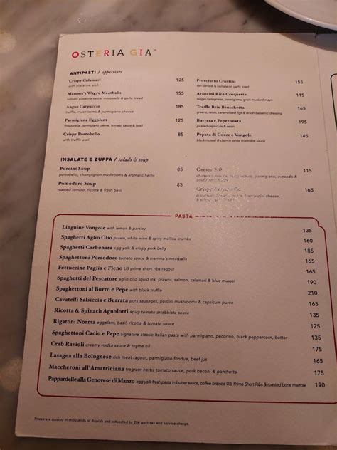 Menu At Osteria Gia Mall Pacific Place Restaurant Jakarta