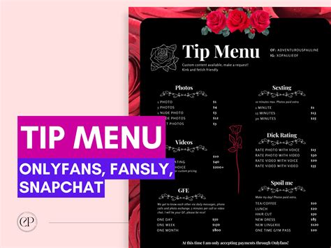 Onlyfans Sexy Tip Menu Only Fans Price List Creator Menu Template Of Editable Tip Menu