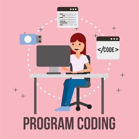 Premium Vector Woman Programmer Work Process Program Coding