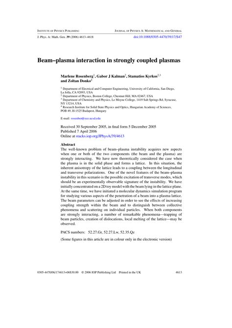 Pdf Beamplasma Interaction In Strongly Coupled Plasmas