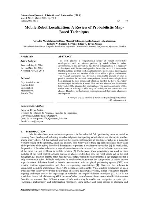 Pdf Mobile Robot Localization A Review Of Probabilistic Map Based Techniques