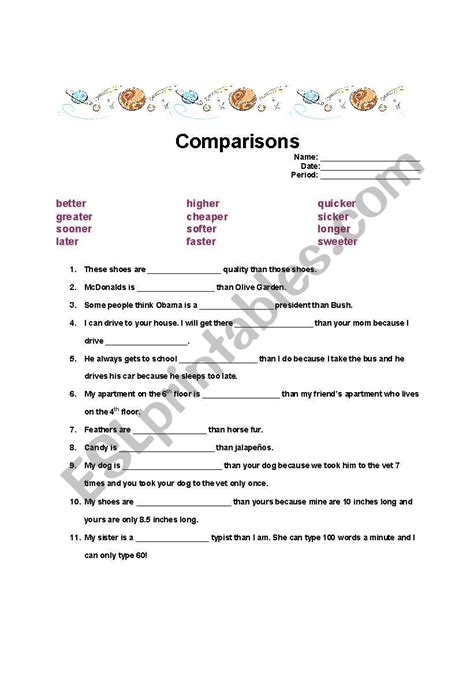 Comparisons Esl Worksheet By Mlbeckha