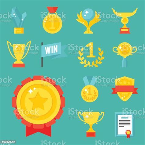 벡터 트로피 챔피언 컵 플랫 아이콘 우승자 금 상 수상 스포츠 성공 최고의 승리 황금 그림 Championship에 대한 스톡