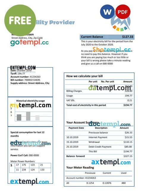 Cycle Energy Universal Multipurpose Utility Bill Template In Word