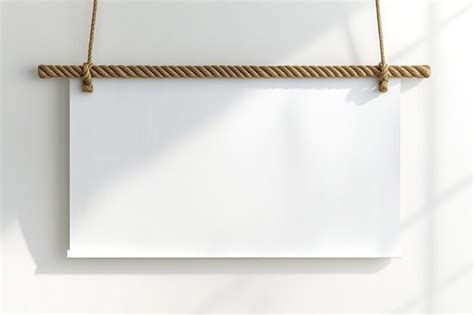 White Realistic Hang Fabric Horizontal Canvas Banner Mockup On The Rope