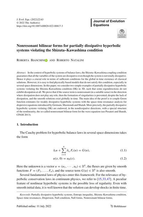 PDF Nonresonant Bilinear Forms For Partially Dissipative Hyperbolic