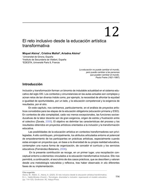 PDF El reto inclusivo desde la educación artística transformativa