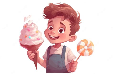 Lindo Niño Comiendo Dulces Deliciosos Bocadillos Aislados En El Fondo