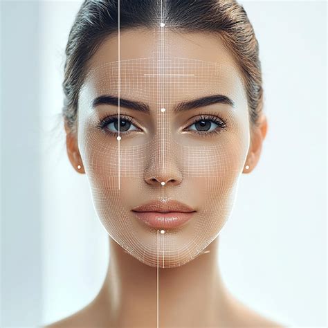 A Woman With A Grid On Her Face Is Shown In Front Of A White Background Premium AI Generated Image