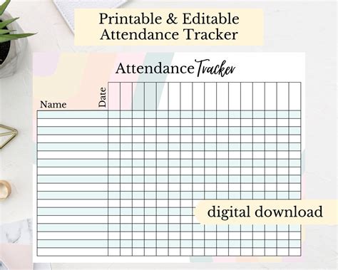 Attendance Tracker Editable Digital Download Etsy