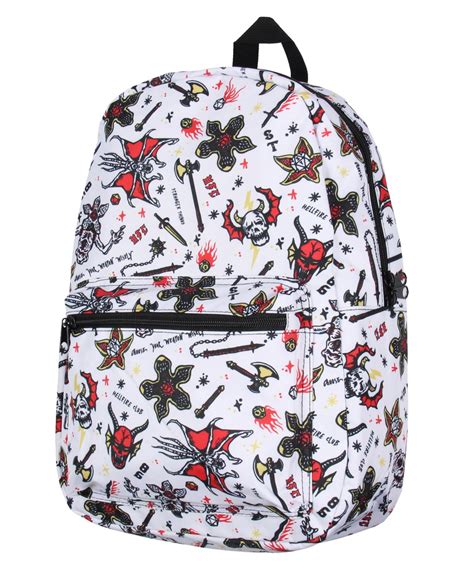 Stranger Things Backpack Hellfire Club Allover Print Laptop School Travel Backpack In White