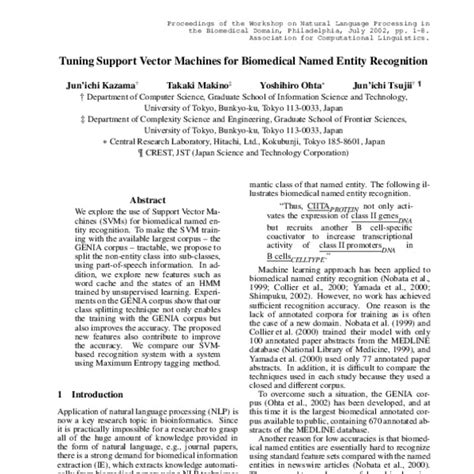 Tuning Support Vector Machines For Biomedical Named Entity Recognition Acl Anthology