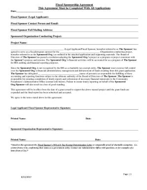 Fillable Online Fiscal Sponsor Agreements Samples Fax Email Print