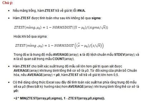 Hàm ZTEST trong Excel Hàm tính giá trị xác suất một phía của phép thử
