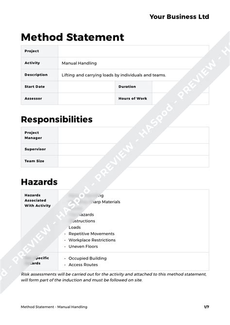 Manual Handling Method Statement Template At Robert Pedroza Blog