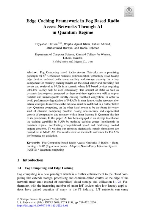 Pdf Edge Caching Framework In Fog Based Radio Access Networks Through Ai In Quantum Regime