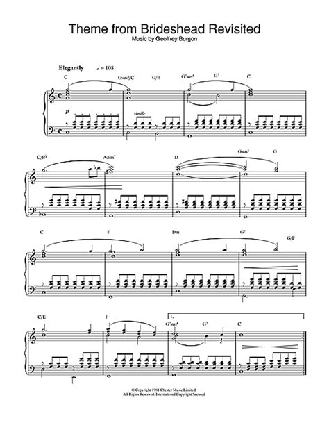 Geoffrey Burgon Brideshead Revisited Sheet Music For Piano Solo
