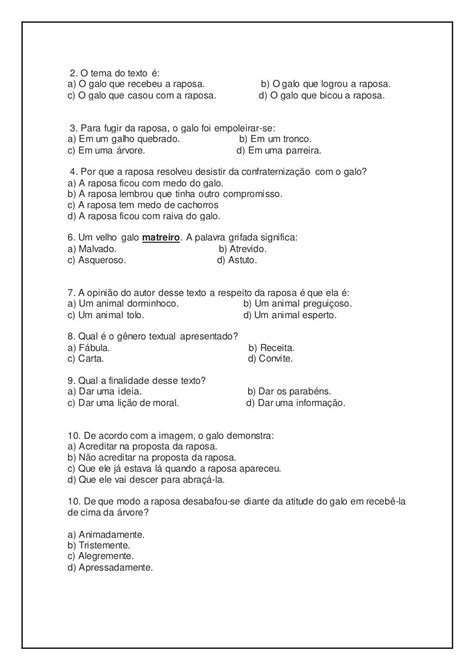 Texto O Galo E A Raposa Educa