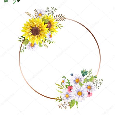 Marcos Florales Con Flores Silvestres Y Hojas Marco De Girasol
