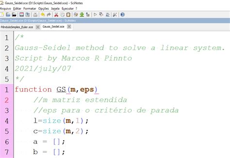LETIONARE Método de Gauss Seidel no SCILAB
