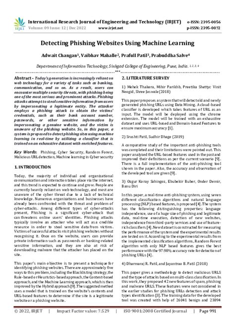 Pdf Detecting Phishing Websites Using Machine Learning