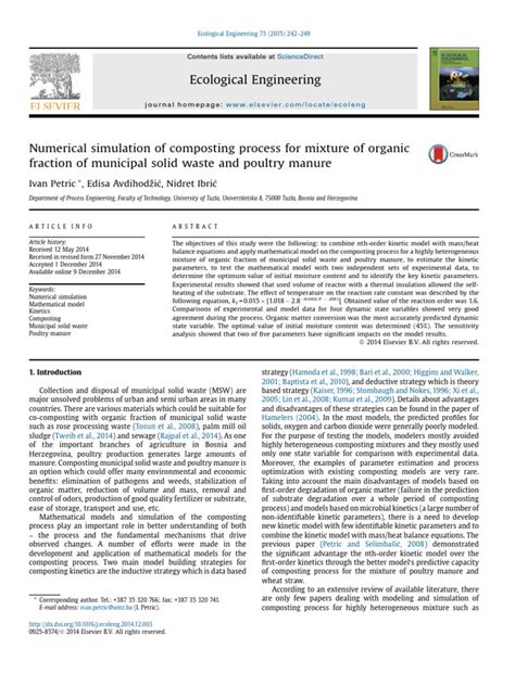 Numerical Simulation Of Composting Process For Mixture Of Organic