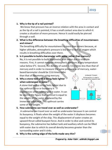 9th Class Physics Notes Chapter 7 Ajk Board Pdf Buoyancy Pressure