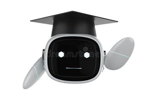 machine learning concept with friendly robot with degree cap stock