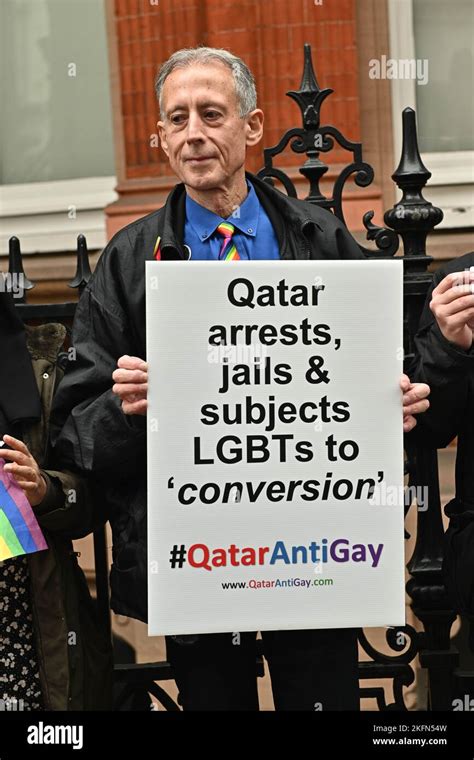 Qatar Embassy London Uk 19th November 2022 Protest Qatar Sexism Homophobia And Racism Stop