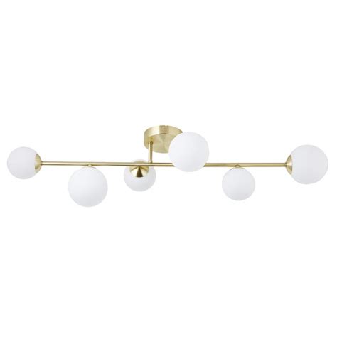 plafonnier 6 x g9 glamour laiton et verre opalin callas inspire l