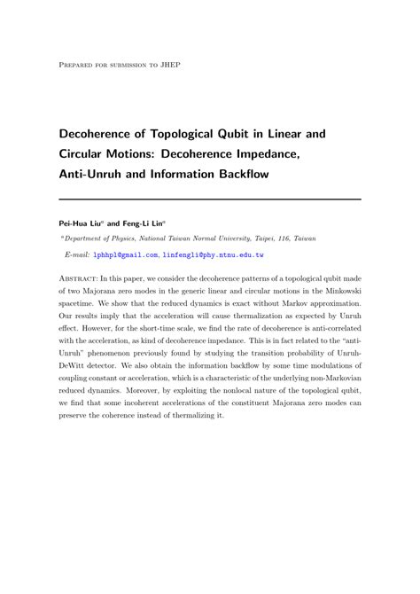 Pdf Decoherence Of Topological Qubit In Linear And Circular Motions Decoherence Impedance