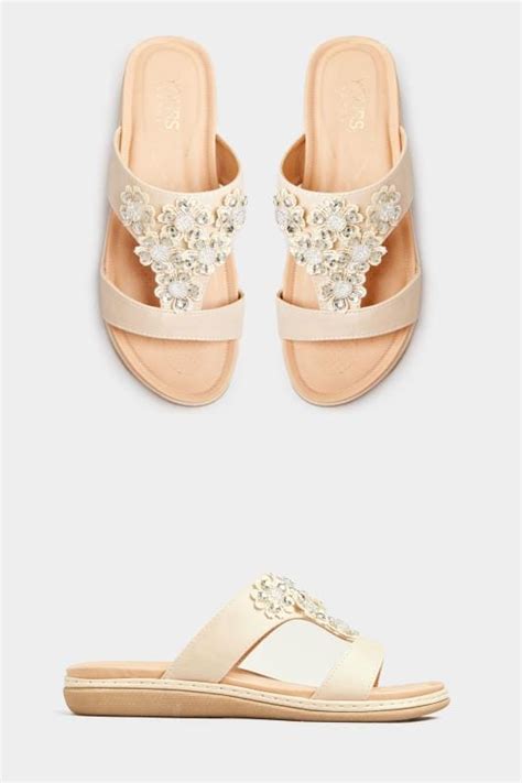 Stone Flower Diamante Mules In Extra Wide Fit Yours Clothing